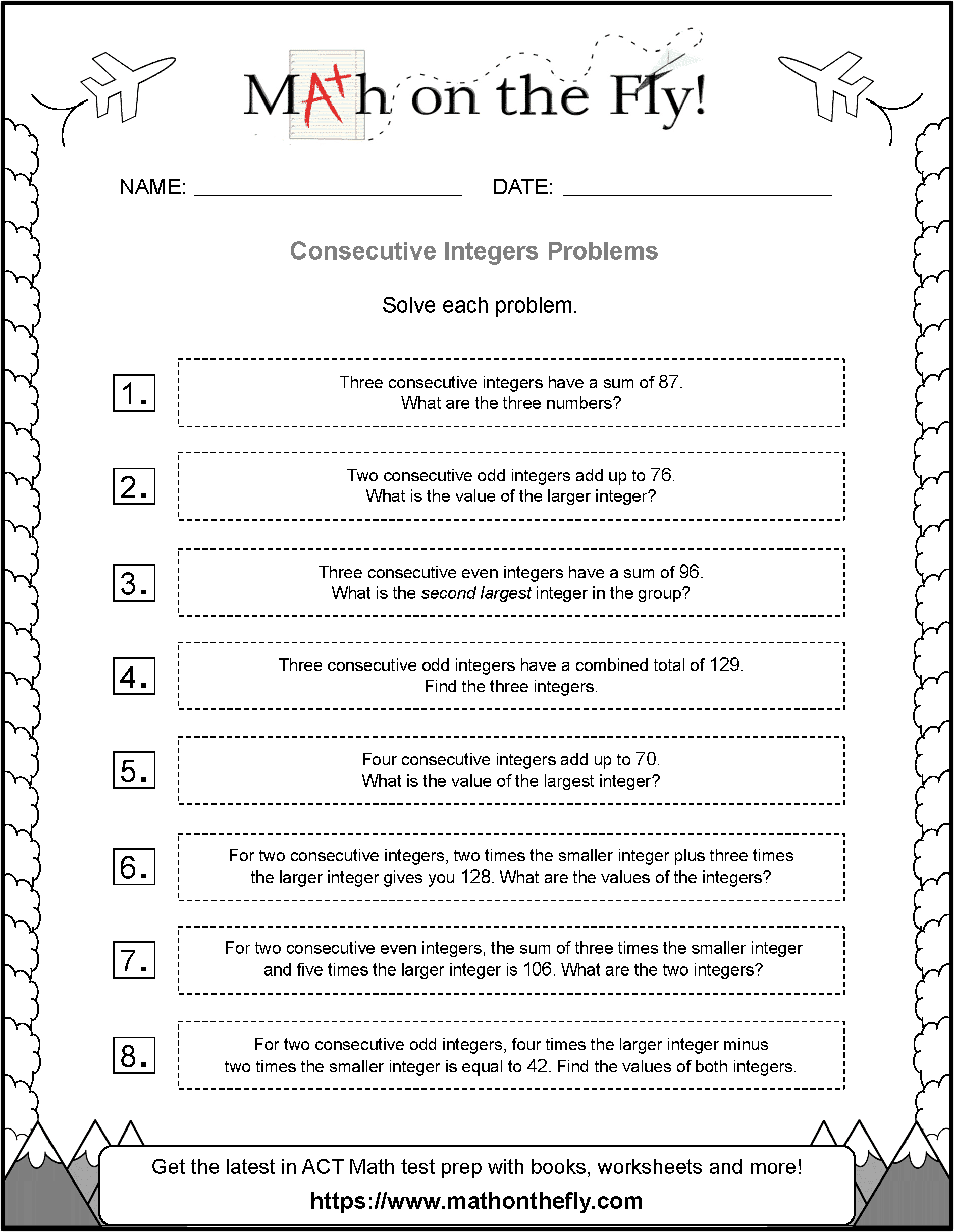 Algebra Worksheets – Math On The Fly
